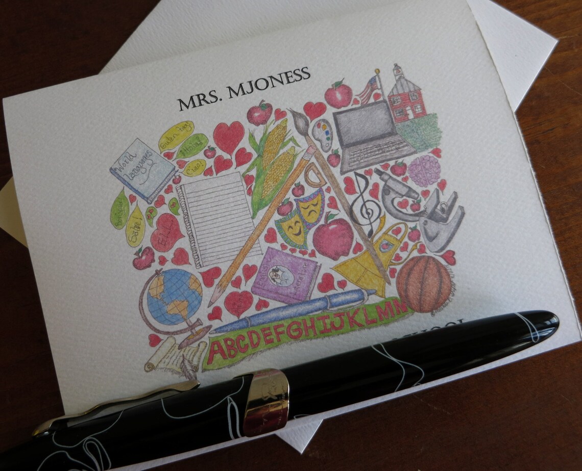 Teacher Appreciation Pen and Ink and Colored Pencil Note Cards - Cards ...