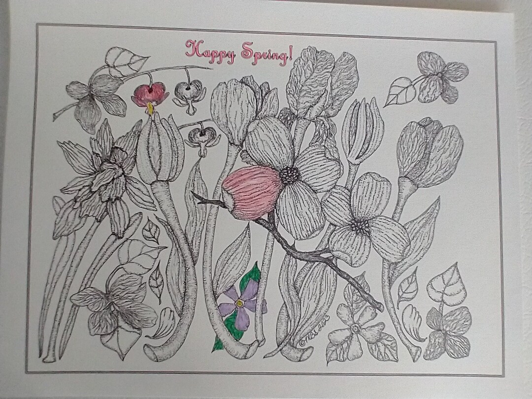 Spring Blossoms Coloring Page - Happy Spring! - Etsy