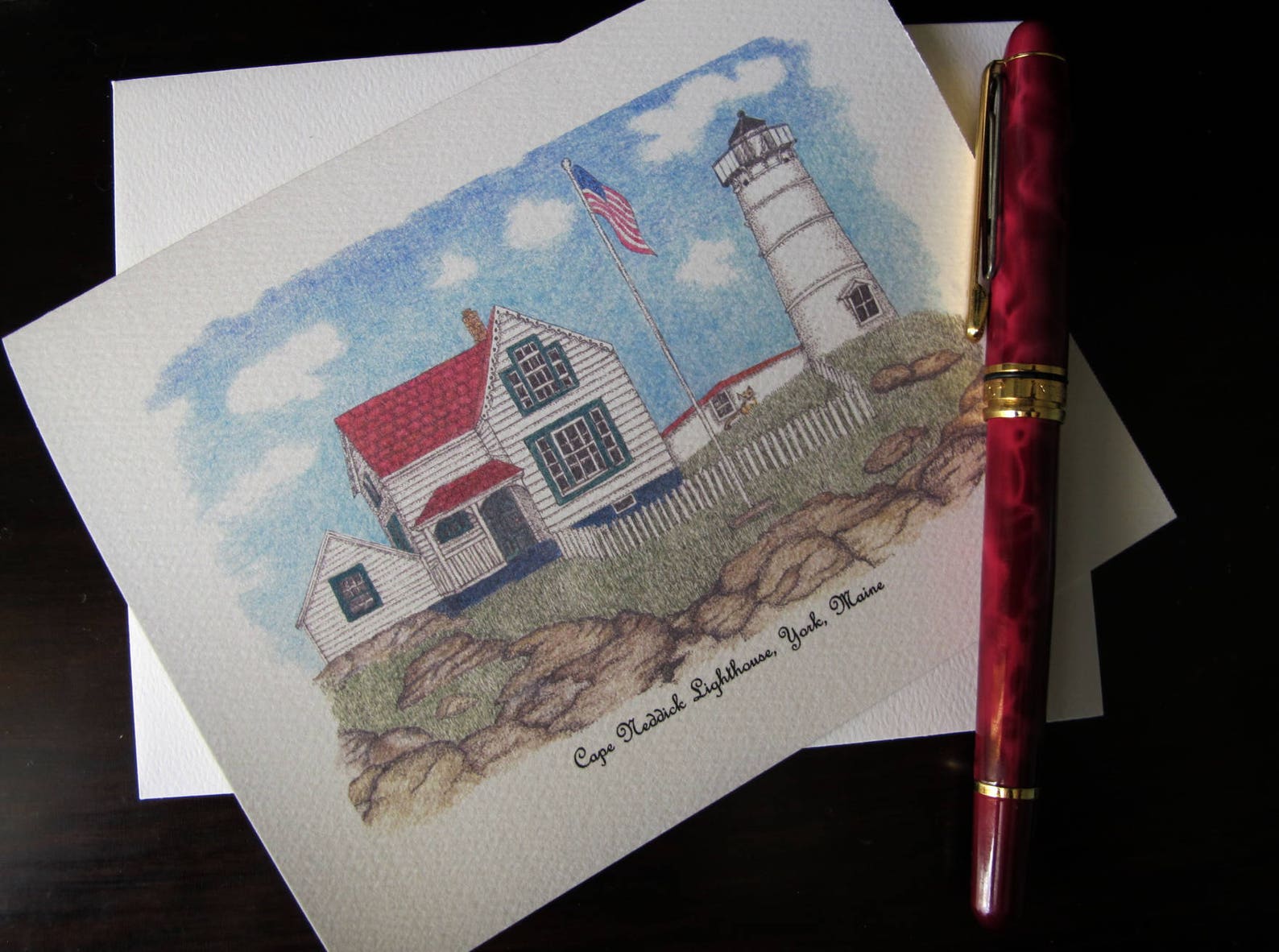 Cape Neddick Lighthouse Note Cards Illustrated With Pen and Ink and ...