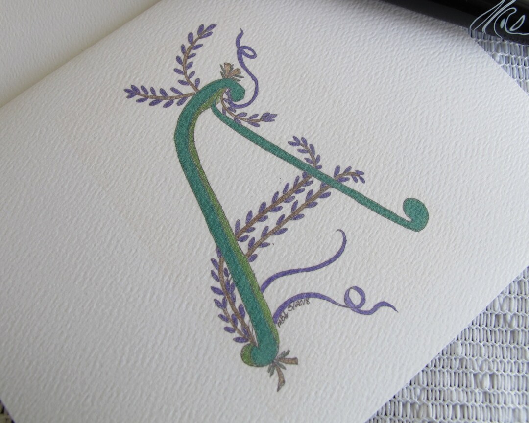 Monogram Letter Note Cards Letters "a" - "h" Lavender Floral Design ...