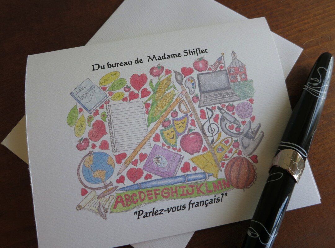 Teacher Appreciation Pen and Ink and Colored Pencil Note Cards - Cards ...
