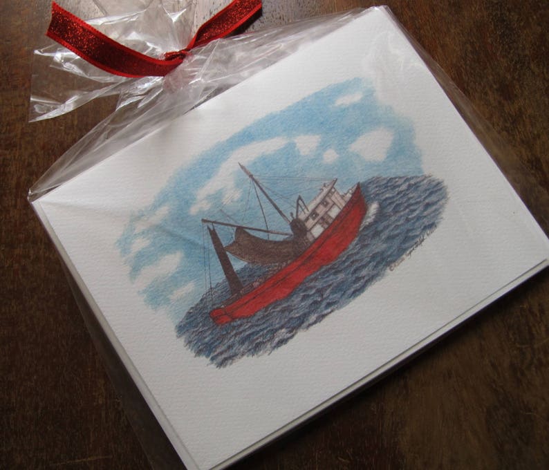 Lobster Boat Note Cards Illustrated With Pen and Ink and - Etsy