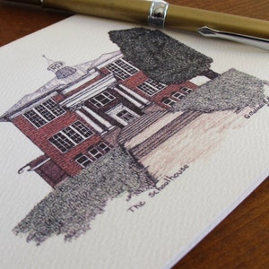 Old School House Note Cards Illustrated With Pen and Ink and Colored ...