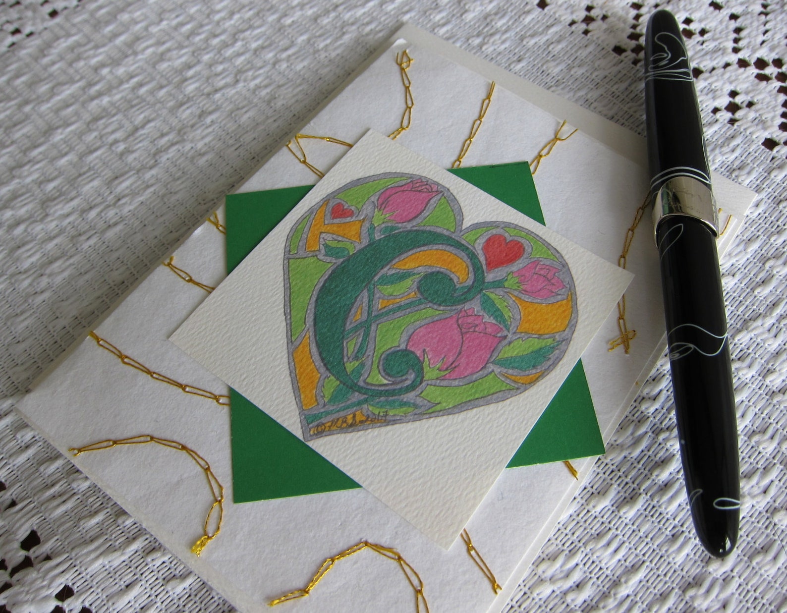 Heart-shaped "c" Monogram Handmade Note Card - Recycled and Up-cycled ...
