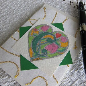 Heart-shaped "c" Monogram Handmade Note Card - Recycled and Up-cycled ...