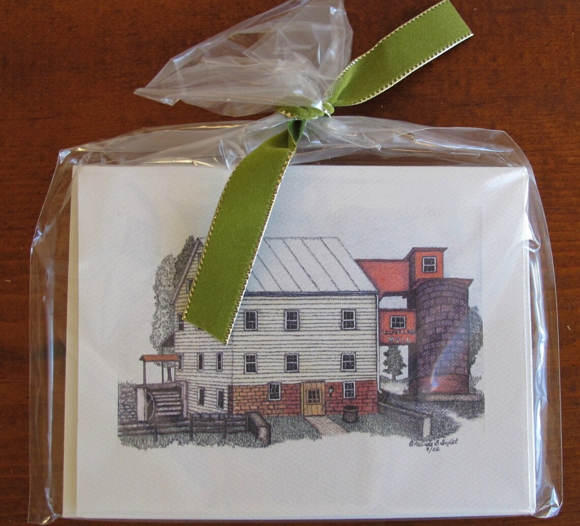 Pen and Ink and Colored Pencil Note Cards Silver Lake Mill - Etsy