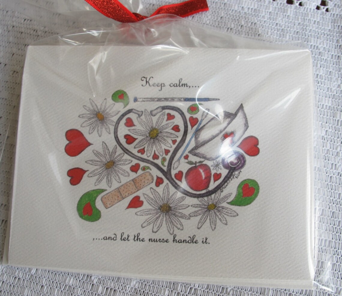 Pen and Ink Drawing on Note Cards - "keep Calm and Let the Nurse Handle ...