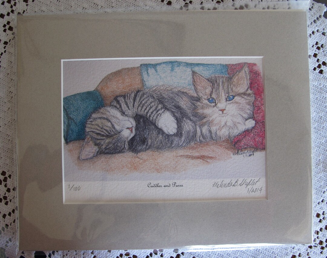 Pen and Ink Drawing of Cuddling Kitties Limited Edition Prints ...