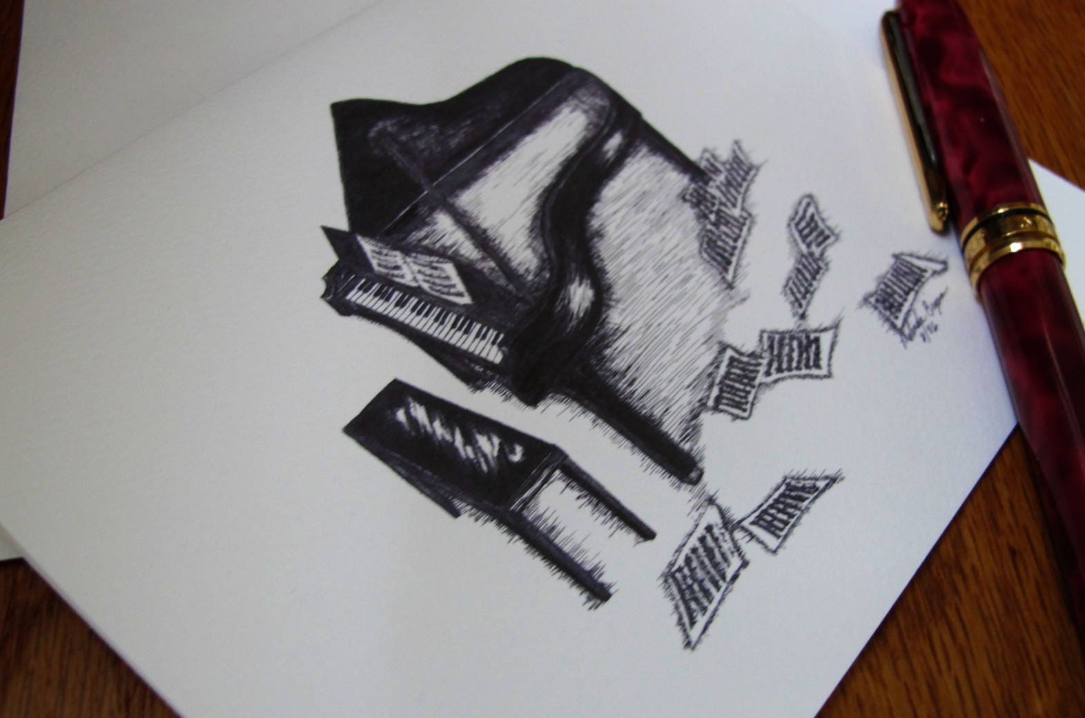 Piano Note Cards Illustrated With Pen and Ink - "baby Stein" - Etsy