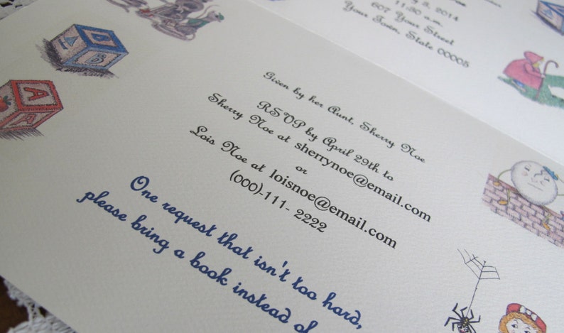 Custom Made to Order Baby Shower Invitations Nursery Rhyme or Theme of ...