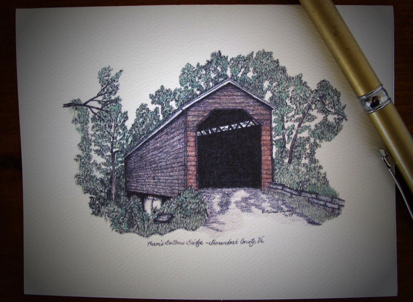 Covered Bridge Note Cards Illustrated With Pen and Ink and Colored ...