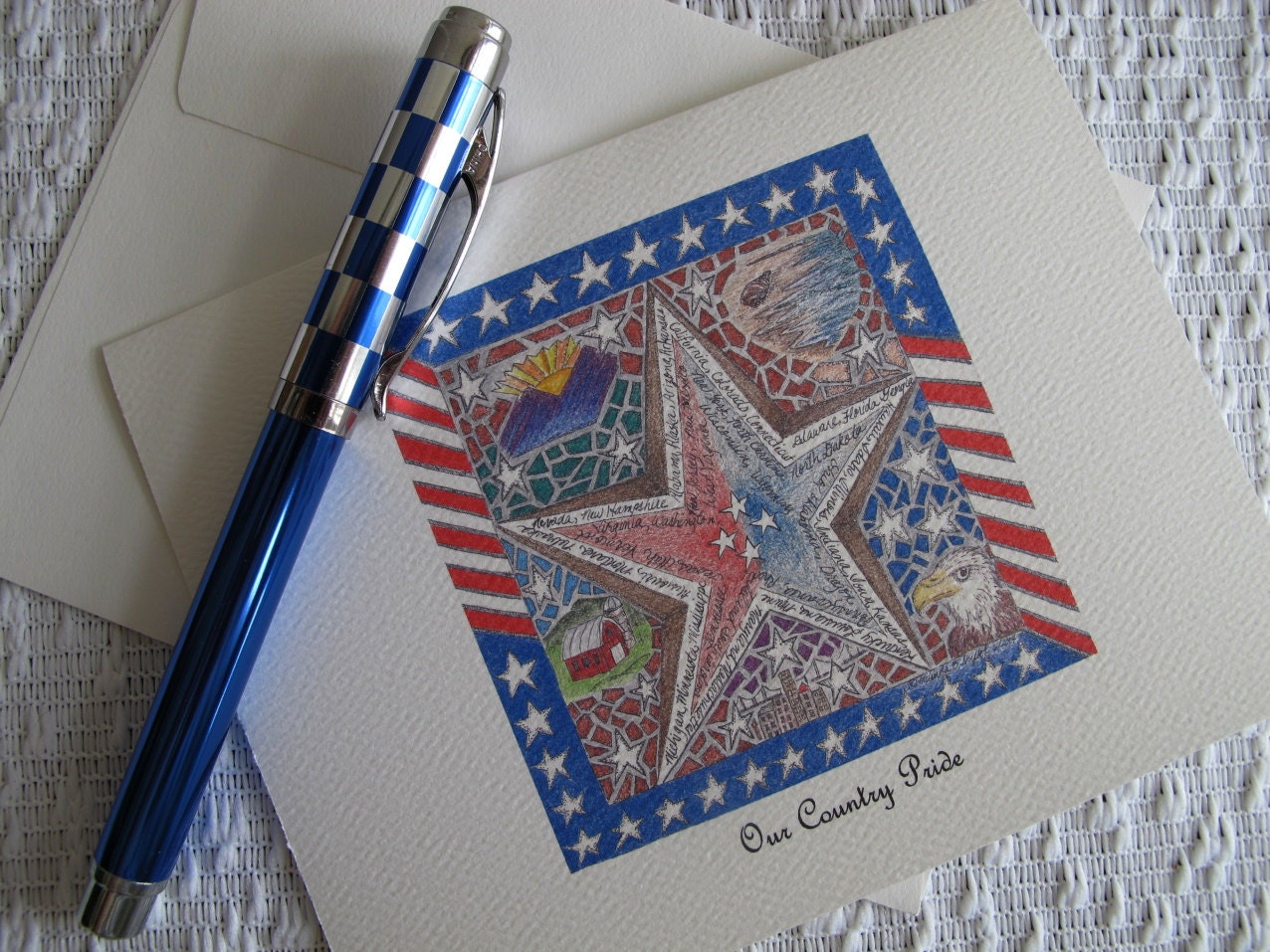 American Patriotic Note Cards Illustrated With Pen and Ink and Colored ...