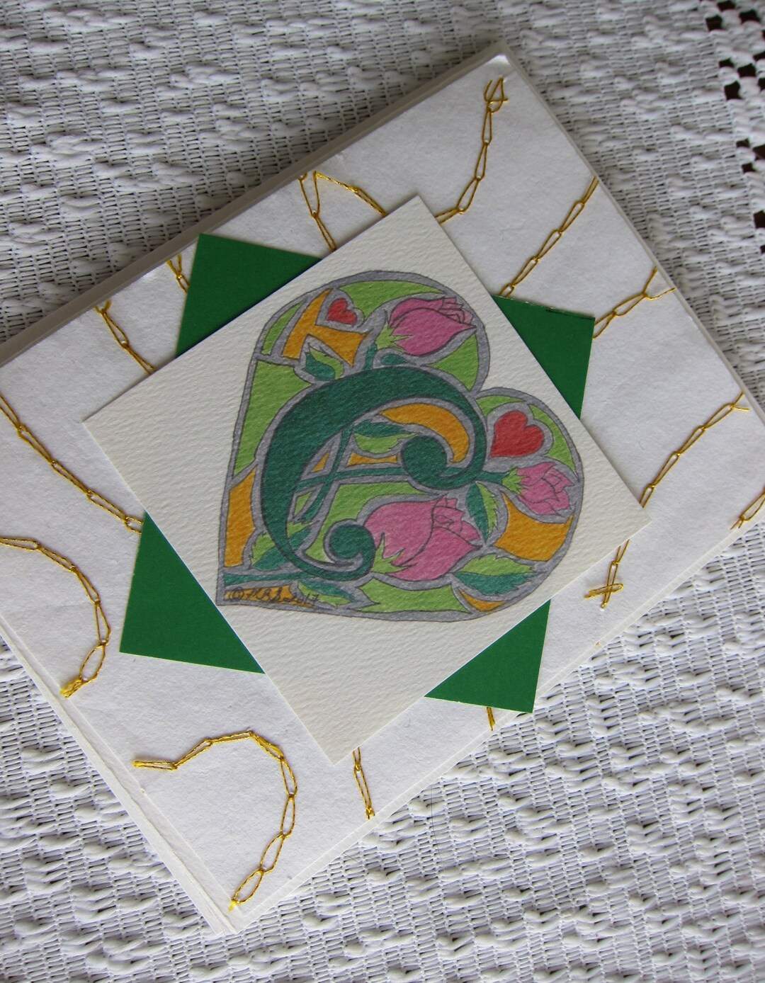 Heart-shaped "c" Monogram Handmade Note Card - Recycled and Up-cycled ...