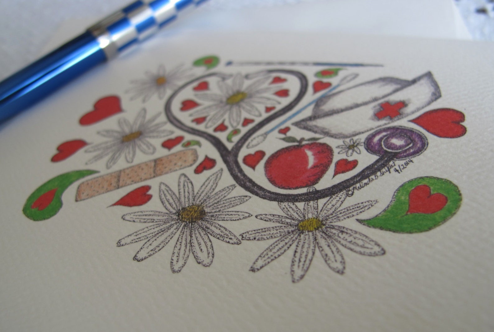 Nurses Appreciation Pen and Ink and Colored Pencil Note Cards - Cards ...