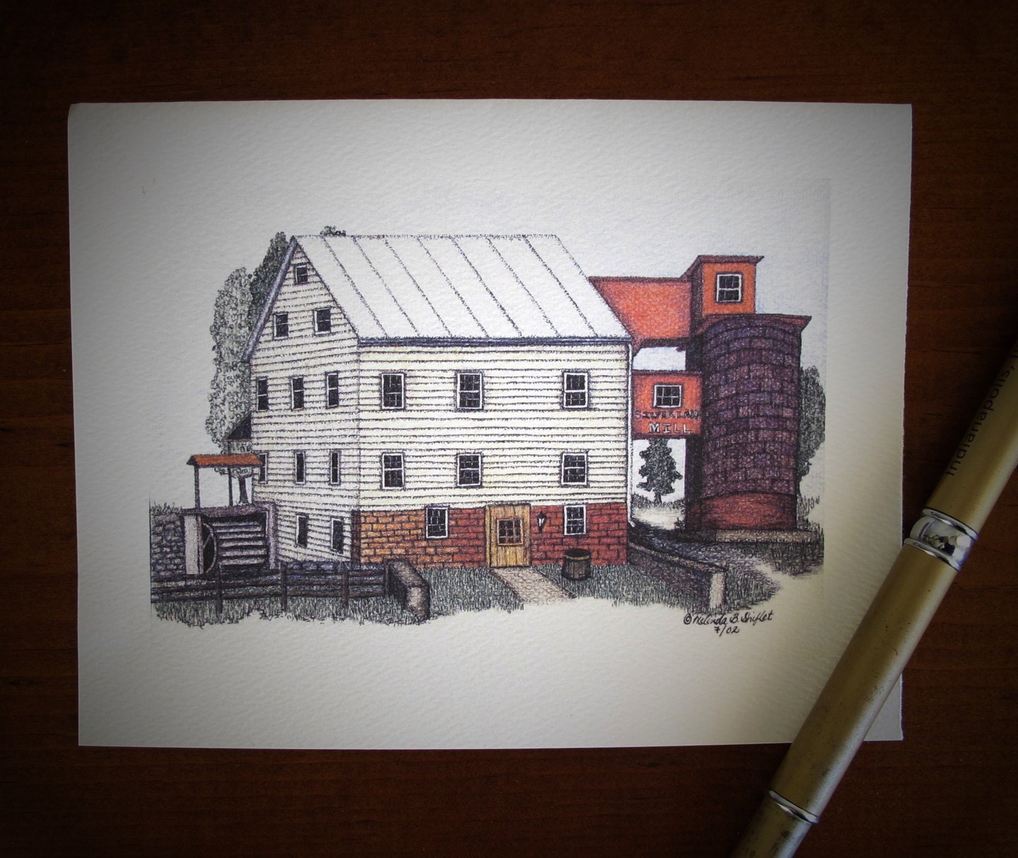 Pen and Ink and Colored Pencil Note Cards Silver Lake Mill - Etsy