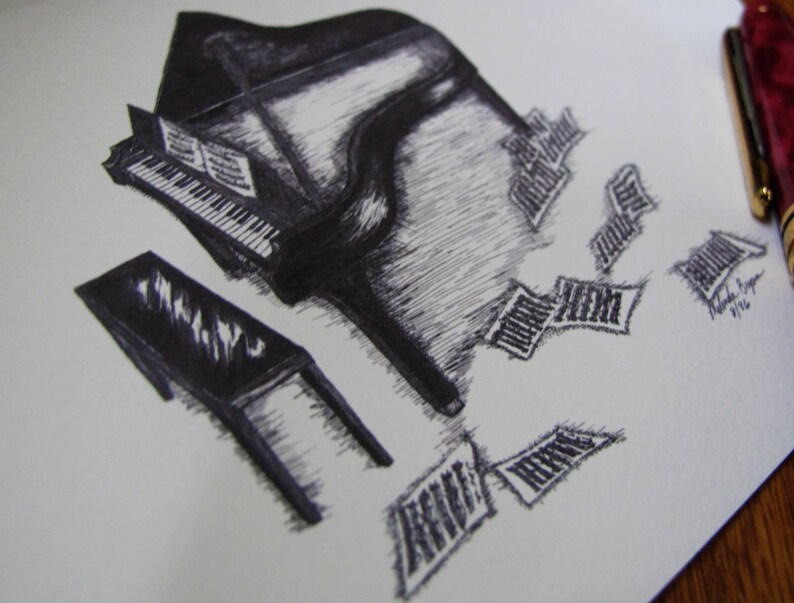Piano Note Cards Illustrated With Pen and Ink - "baby Stein" - Etsy