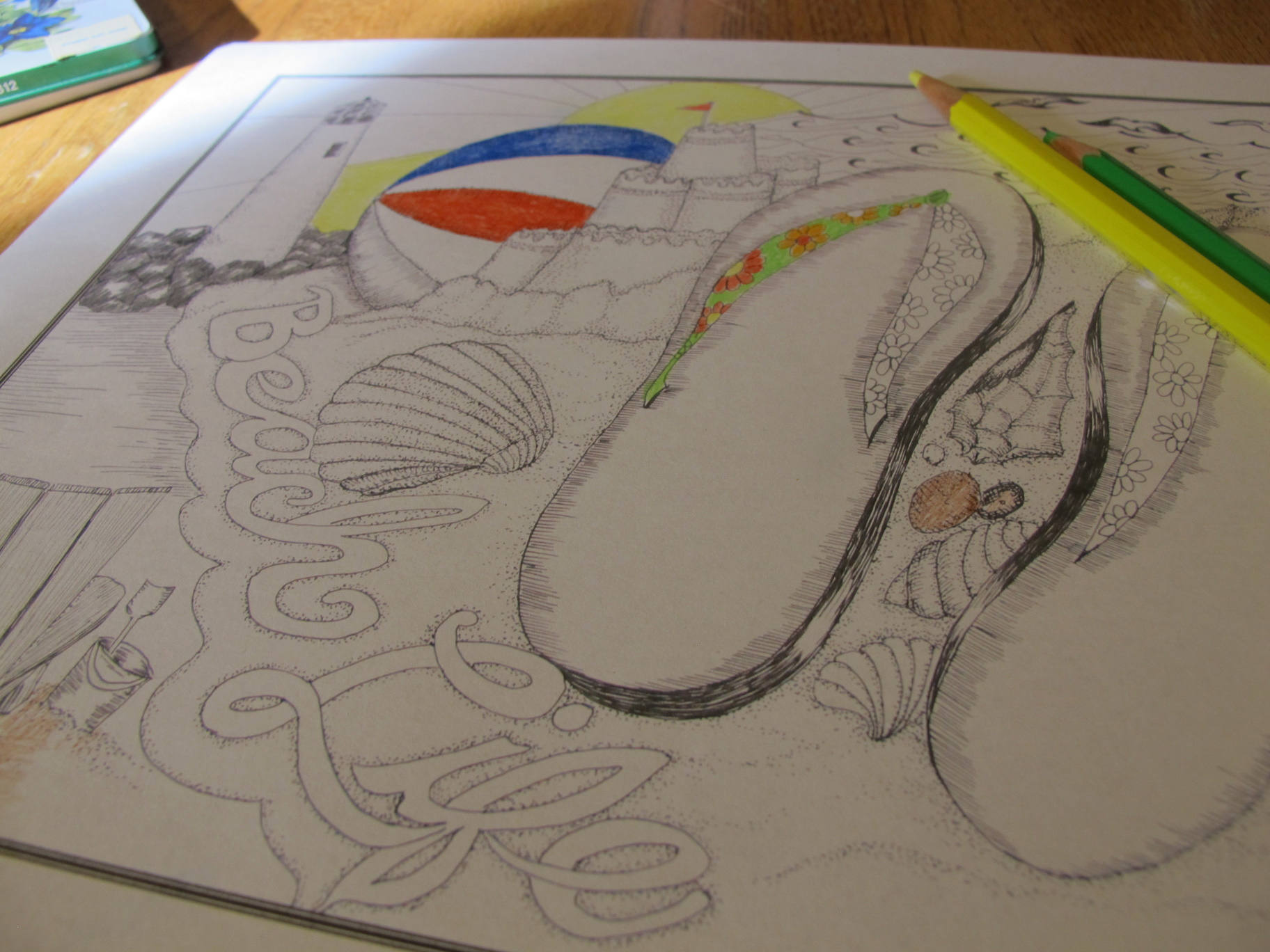 Coloring Page - Beach Life - Hand Drawn With Pen and Ink - Etsy