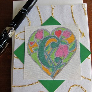 Heart-shaped "c" Monogram Handmade Note Card - Recycled and Up-cycled ...