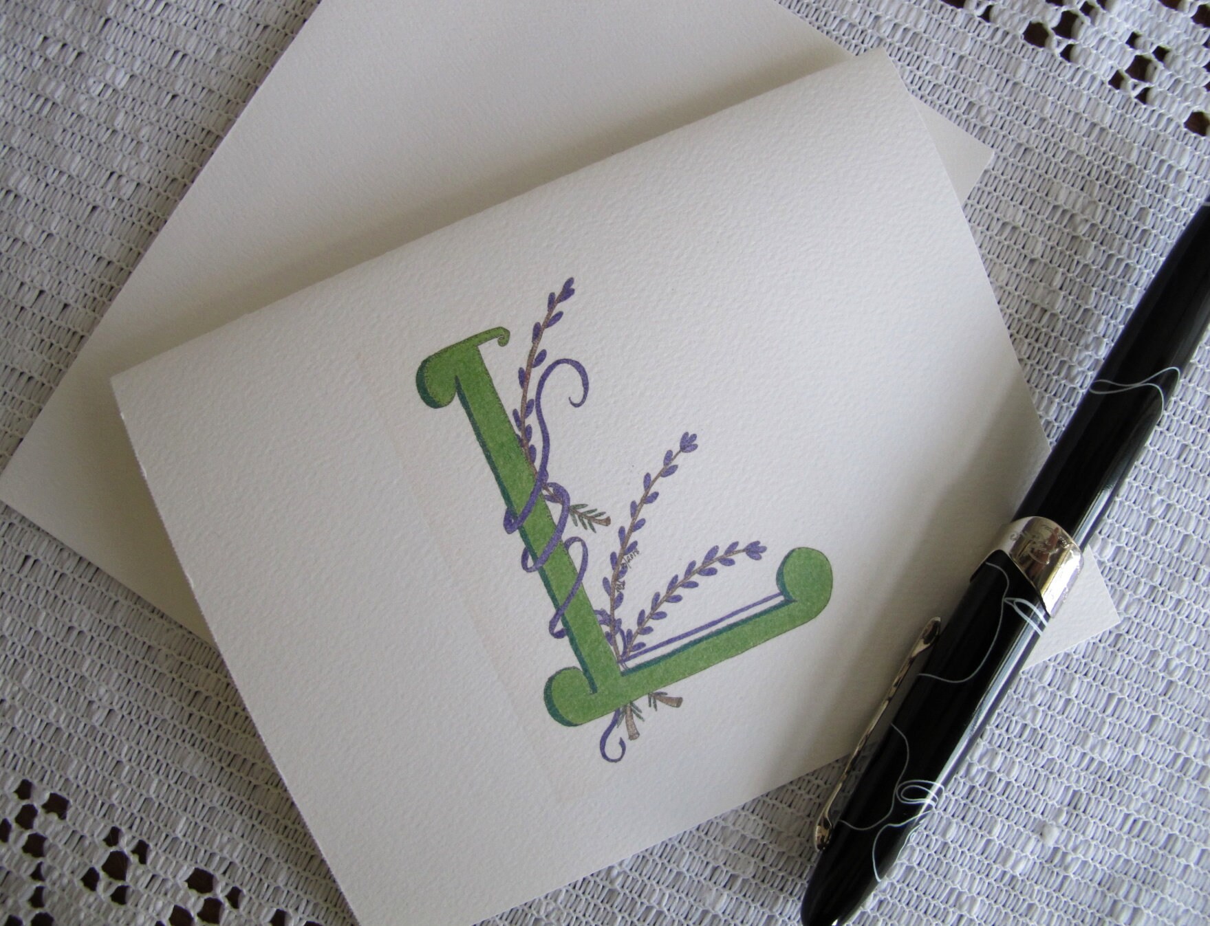 Monogram Letter Note Cards Letters L and m Lavender Floral Design ...