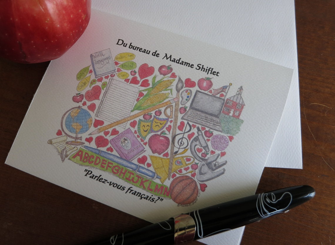 Teacher Appreciation Pen and Ink and Colored Pencil Note Cards - Cards ...