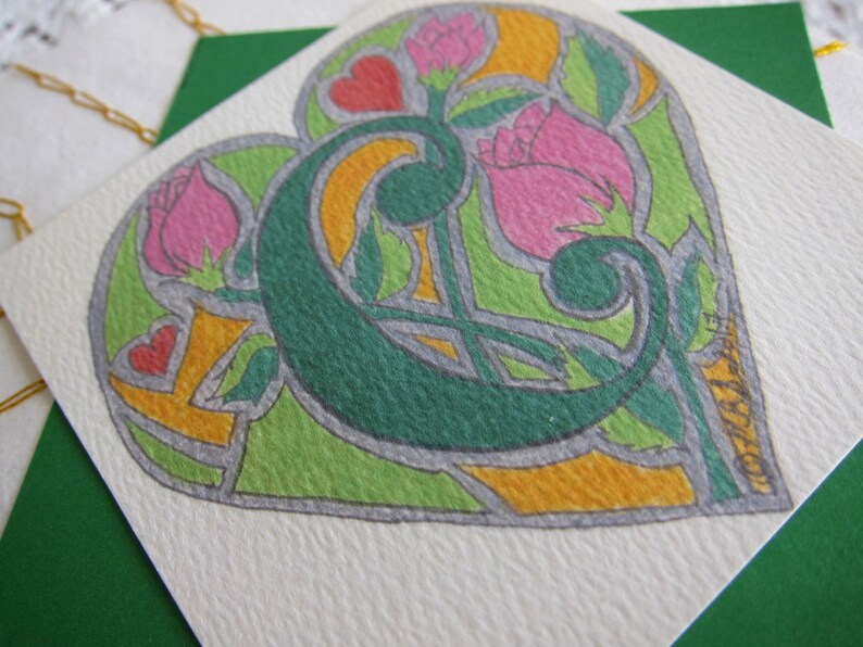 Heart-shaped "c" Monogram Handmade Note Card - Recycled and Up-cycled ...