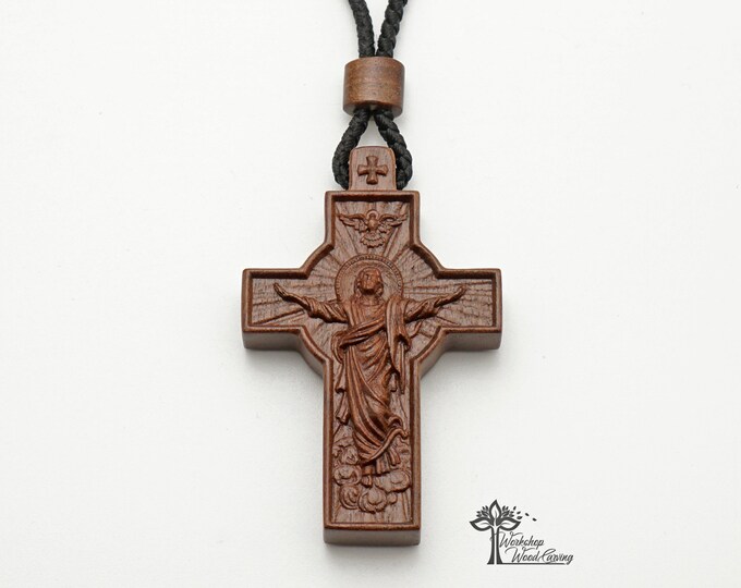 Cross Wood Ascension of Christ Che Wood Neck Pendant Carved Wooden ...
