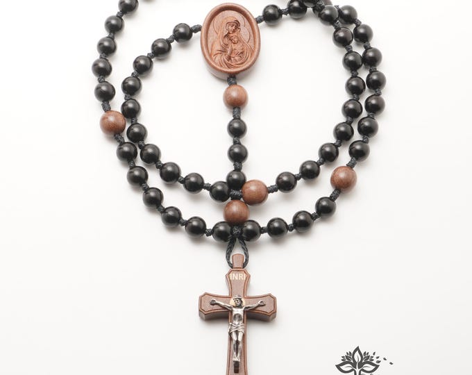 Hand Carved Ebony Rosary: Che Wood Miraculous Medal, Sterling Silver ...