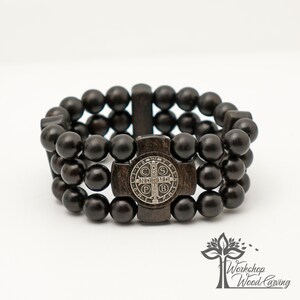 St Benedict Bracelet сut From Eben Wood and Silver Saint | Etsy