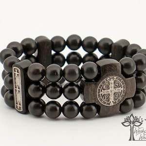 St Benedict Bracelet сut From Eben Wood and Silver Saint | Etsy