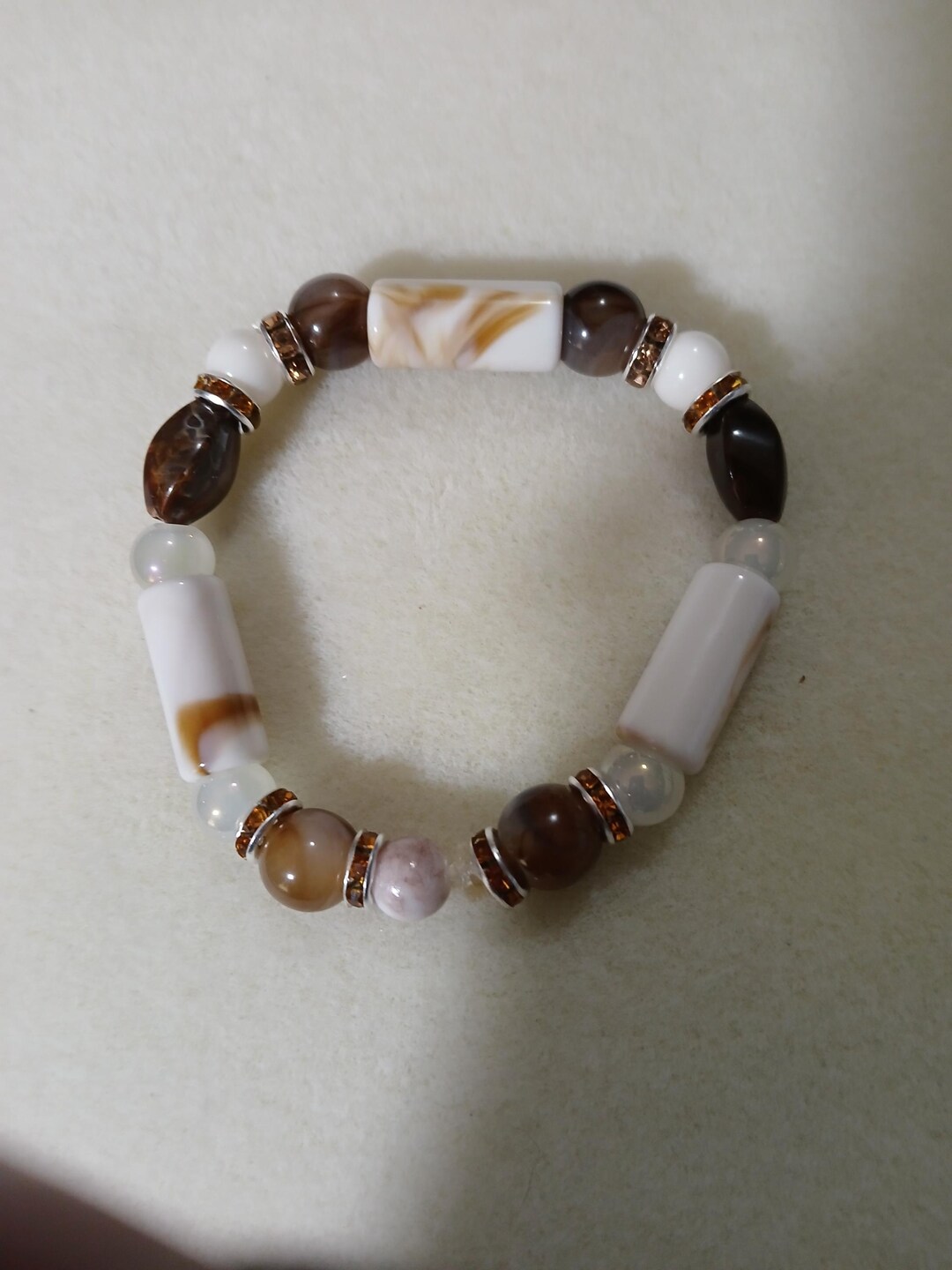 Lady E's Handmade Natural Stone, Sea Shell, Cream and Brown Bracelet ...