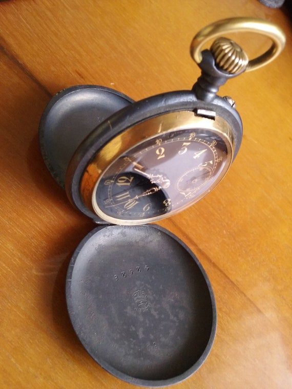 Antique Gun metal full hunter pocket watch black enam… - Gem Antique Gun metal full hunter pocket watch black enam… - Gem
