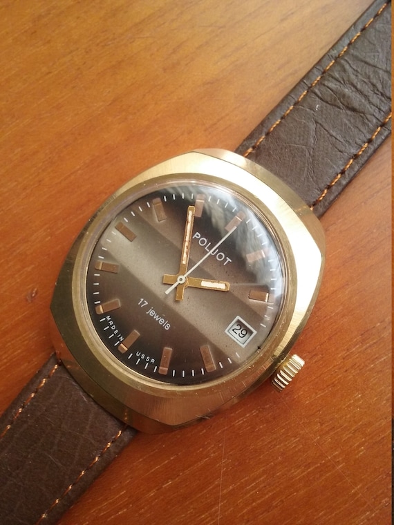 Poljot gold plated 17 jewels brown dial working - Gem