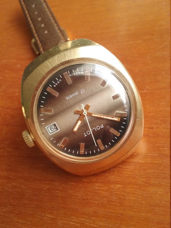 Poljot gold plated 17 jewels brown dial working - Gem