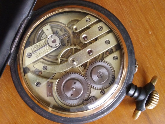 Antique Gun metal full hunter pocket watch black enam… - Gem Antique Gun metal full hunter pocket watch black enam… - Gem