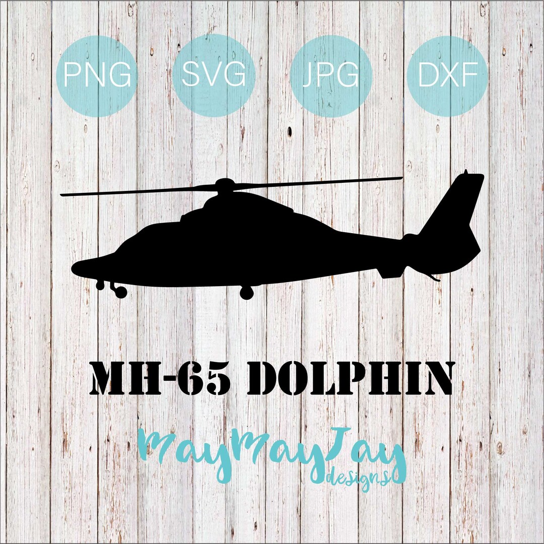 MH-65 Dolphin Helicopter- Side View Silhouette 2- USCG- Svg Png Dxf Jpg ...