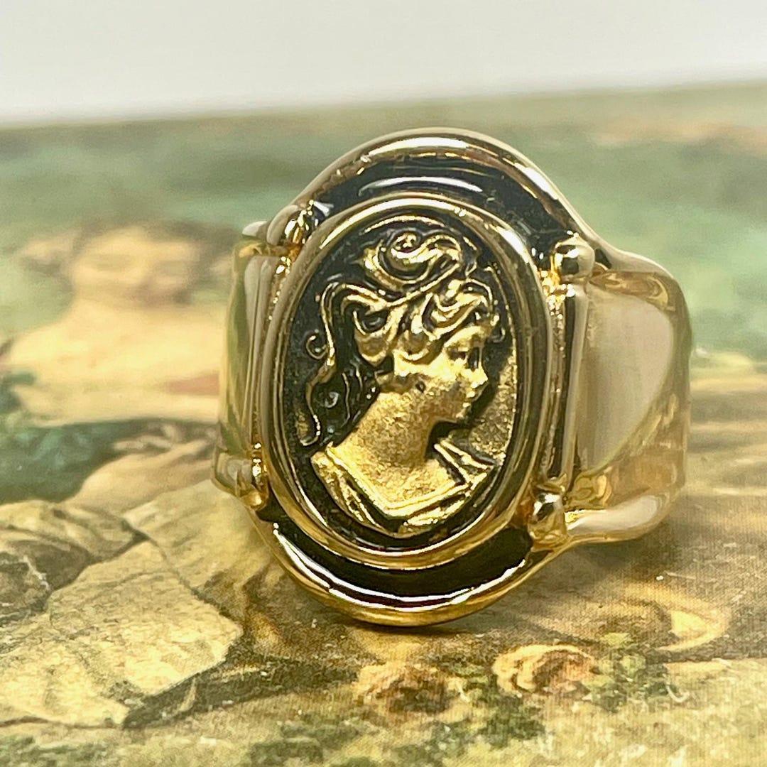 Vintage Womens Gold Cameo 18k Yellow Gold Electroplated Ring Hand ...