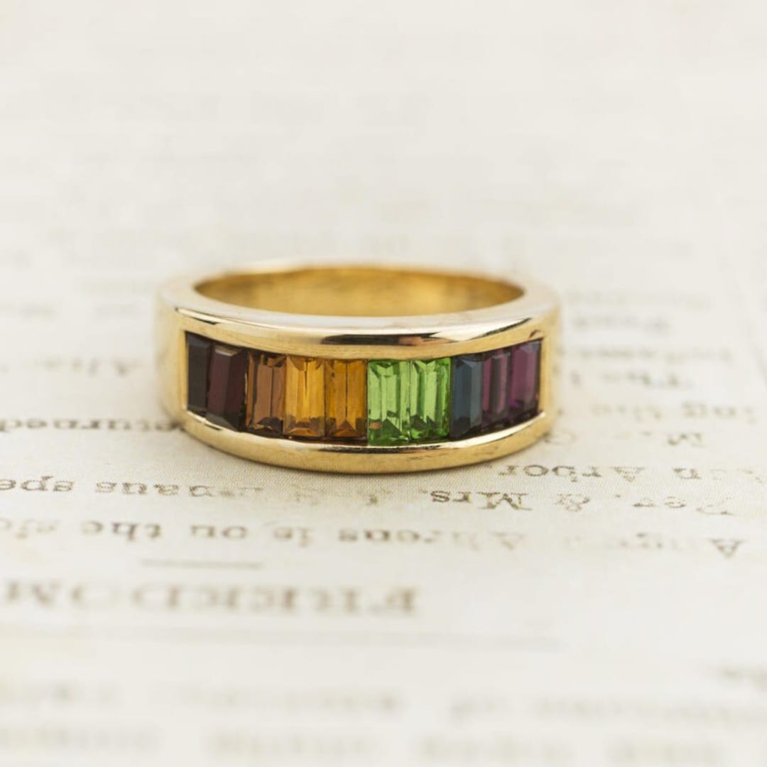 Vintage Rainbow Crystal Ring: 18k Gold Electroplated Band, 1970s Style ...