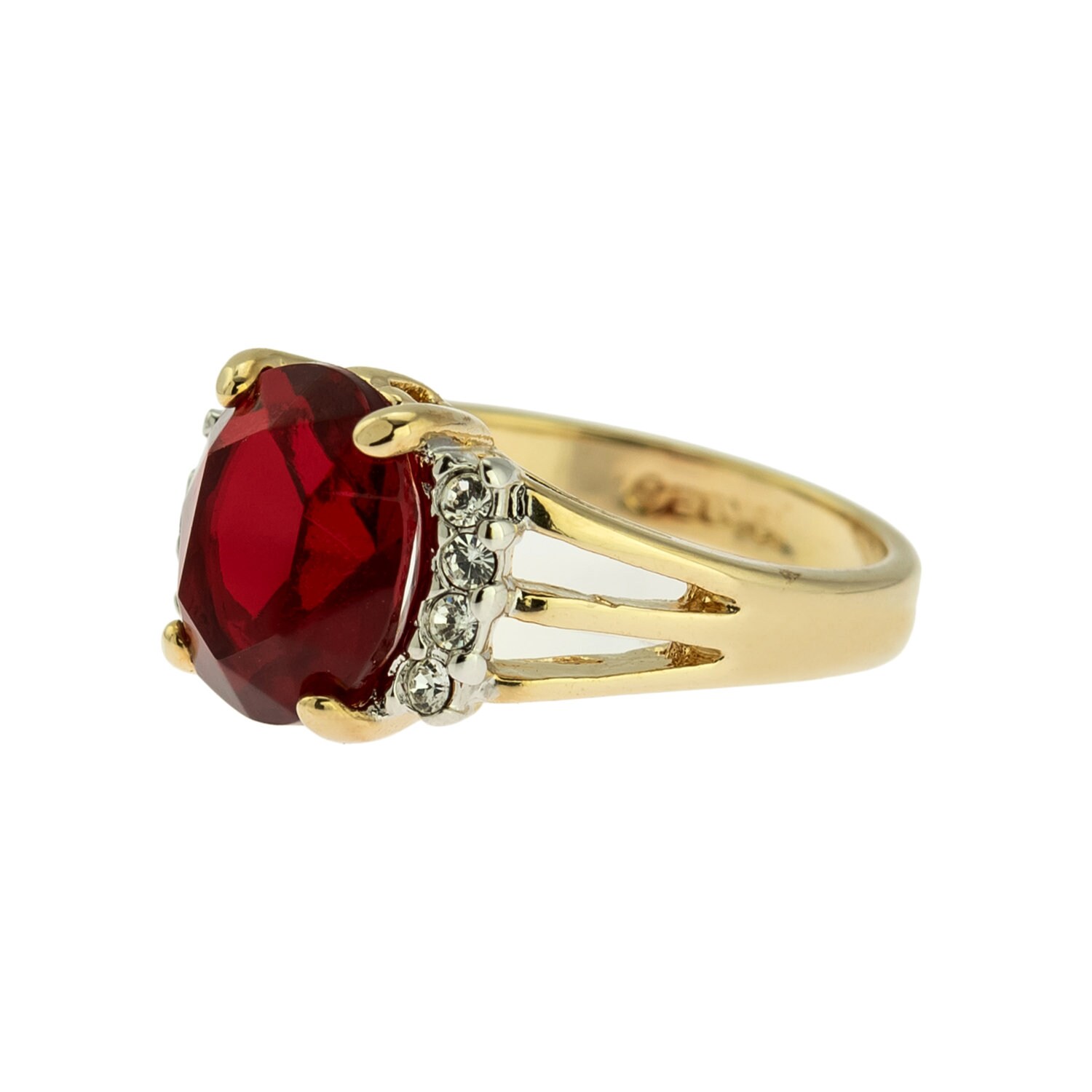 Vintage Ring 1980's Ruby Cubic Zirconia Ring With Clear Vintage Ring 1980's Ruby Cubic Zirconia Ring With Clear