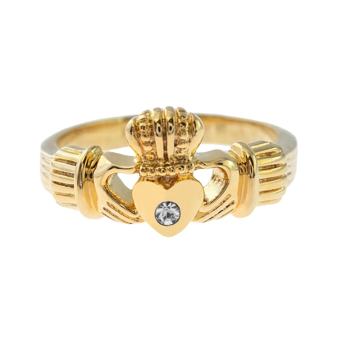 Vintage 18k Gold Claddagh Ring: Swarovski Crystal Irish Jewelry - Etsy