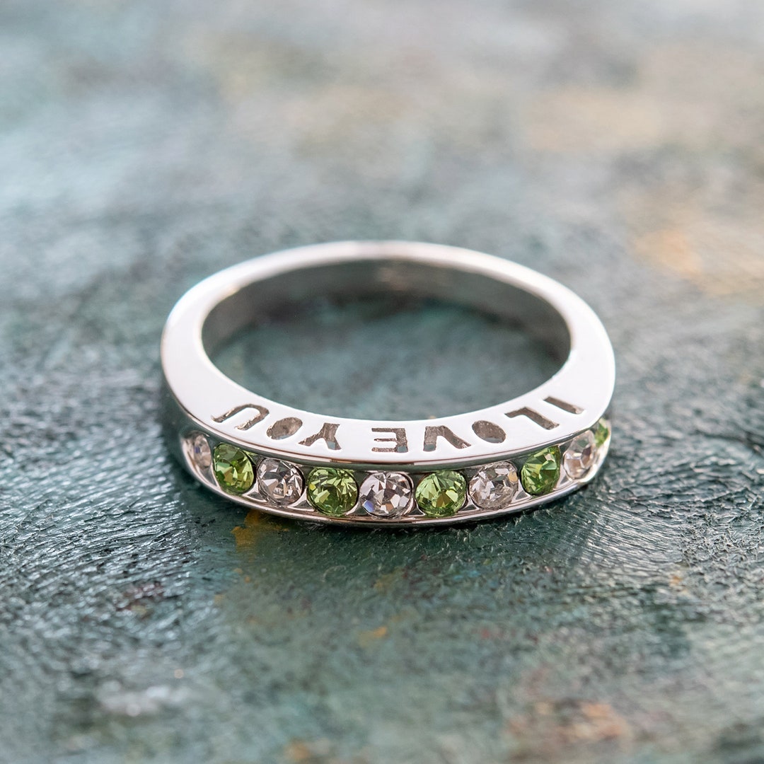 Vintage Ring 1980s I Love You Ring Band Ring Peridot and Clear ...