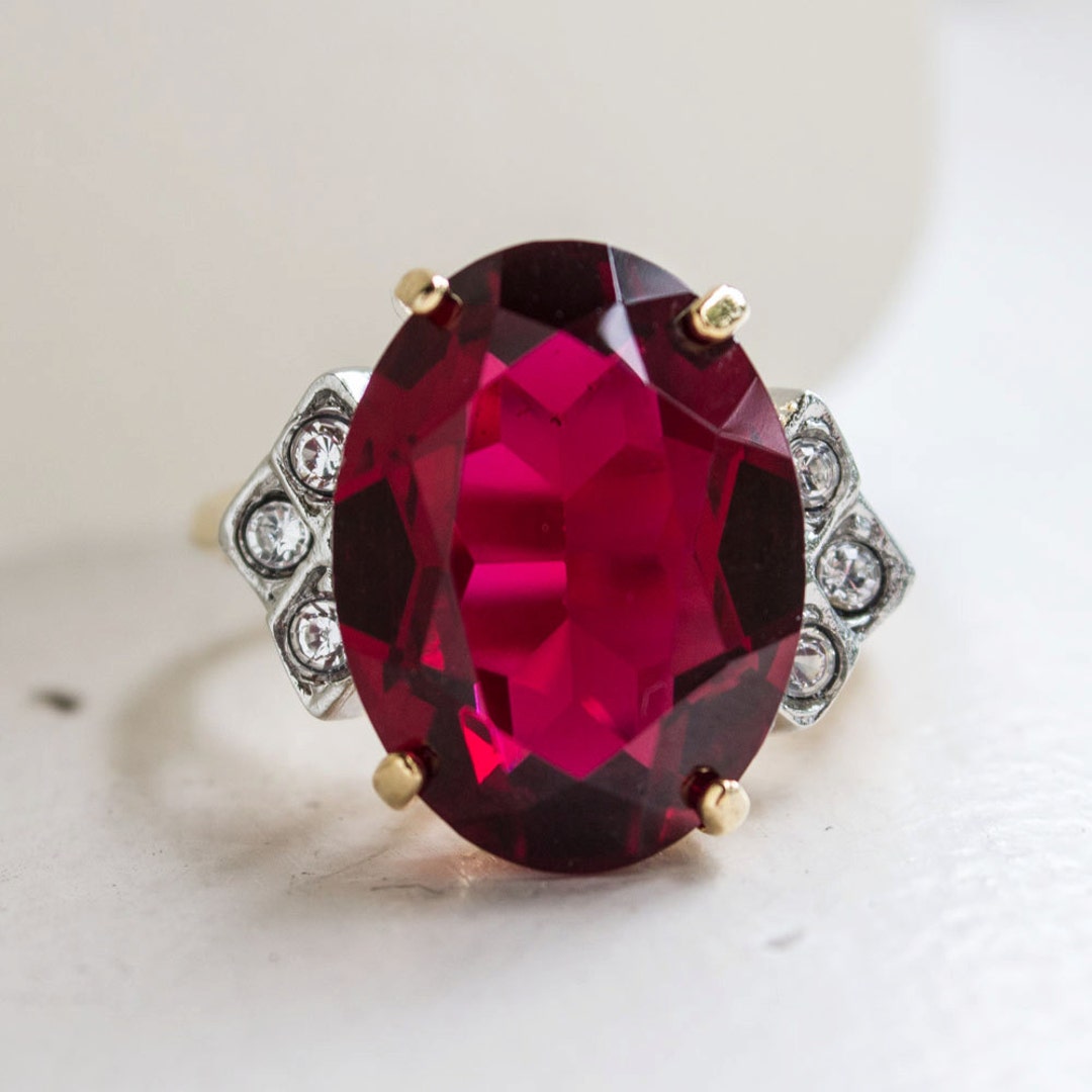 Vintage 1970s Siam Austrian Crystal Ring: July Birthstone Jewelry Red ...