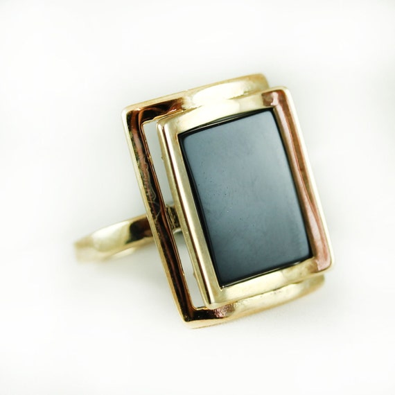 Vintage Ring Genuine Onyx Rectangle 18k Yellow Gold - Etsy