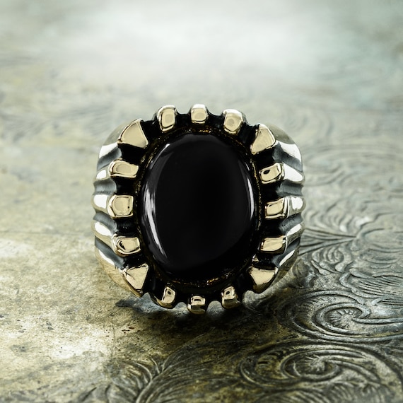 Vintage Ring 1980s Mens Genuine Onyx Antiqued 18kt Gold Plated - Etsy