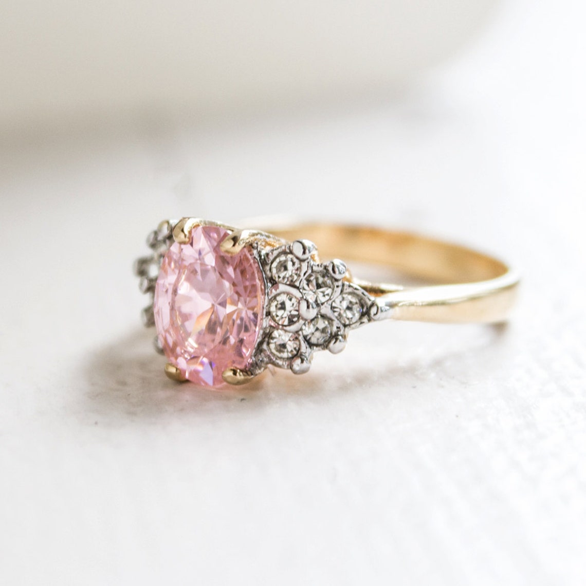 Vintage 1980s Pink Cubic Zirconia Ring With Clear Swarovski | Etsy