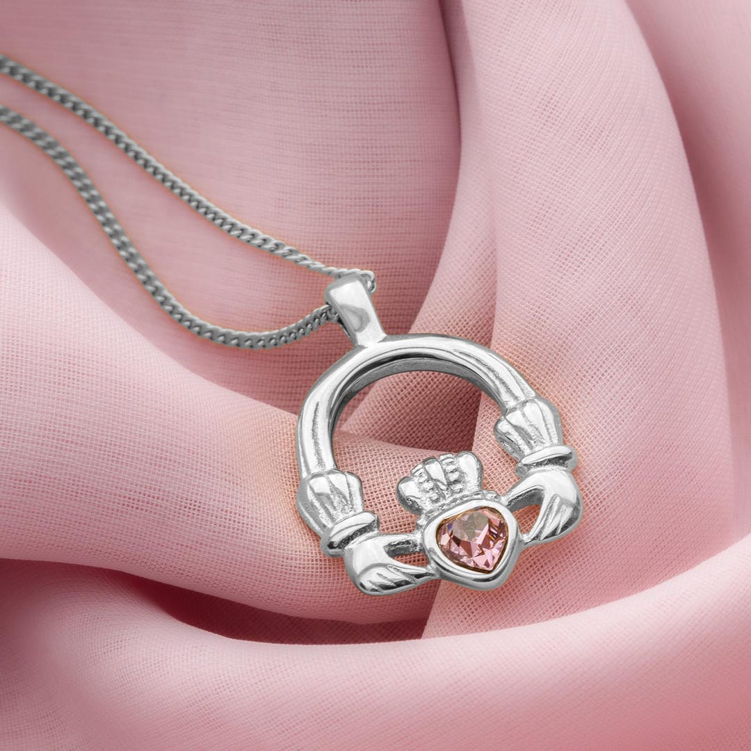 Vintage Claddagh Necklace Pink Tourmaline Crystal Women or Men Heart ...