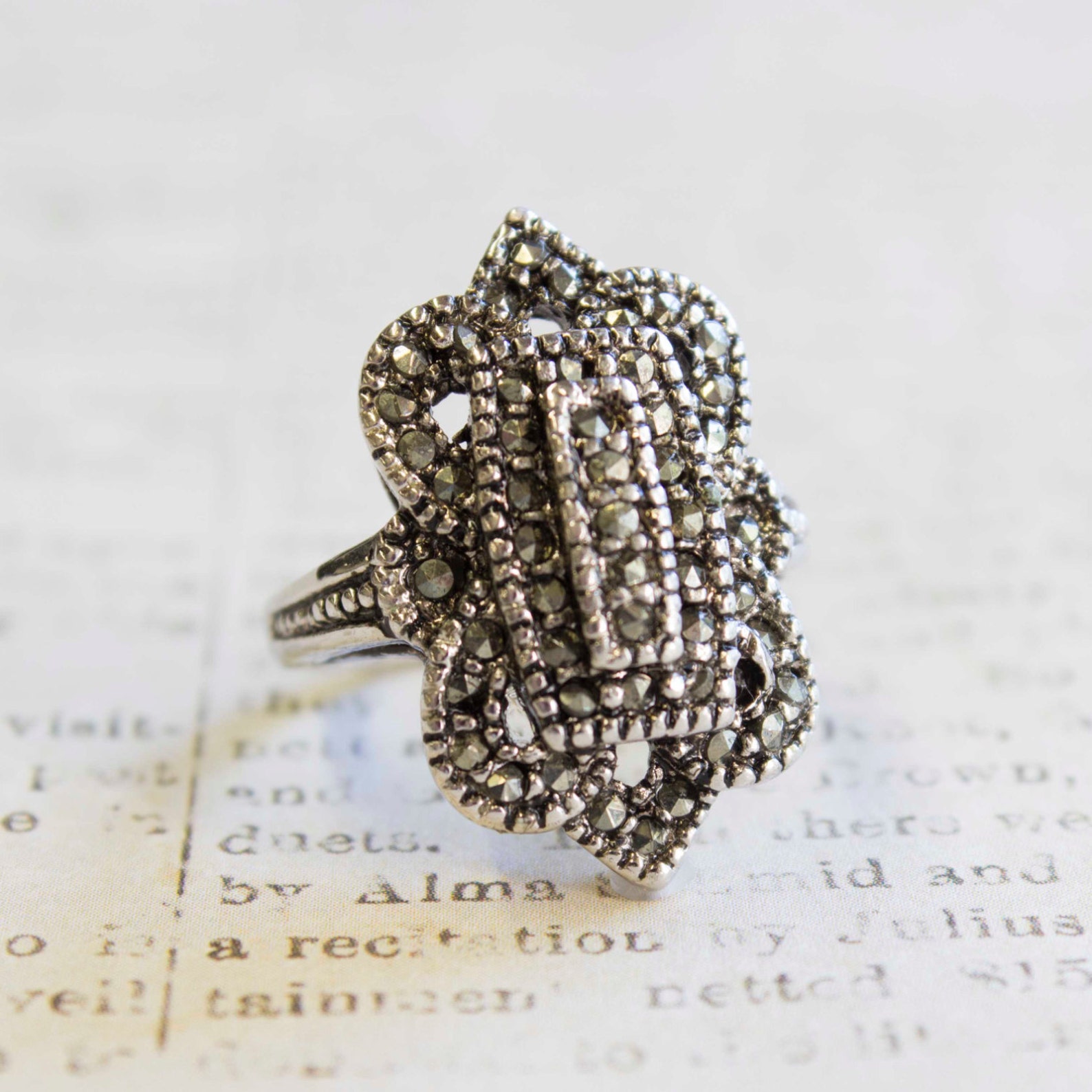 Vintage Ring Genuine Marcasite Antique 18k White Gold Silver - Etsy