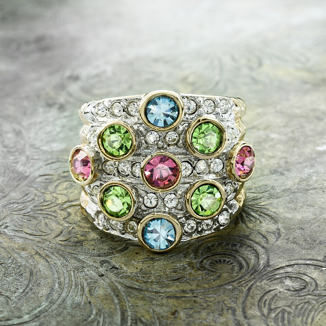Vintage Pave Crystal Ring: 18k Gold Plated Cocktail Ring - Etsy