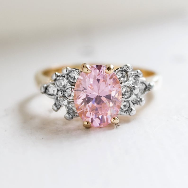 Vintage 1980s Pink Cubic Zirconia Ring With Clear Swarovski - Etsy