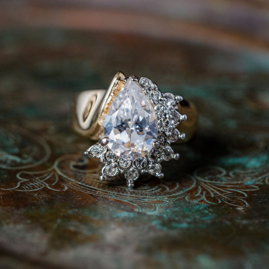 Vintage 18k Gold Electroplated Ring: Cubic Zirconia & Austrian Crystals ...