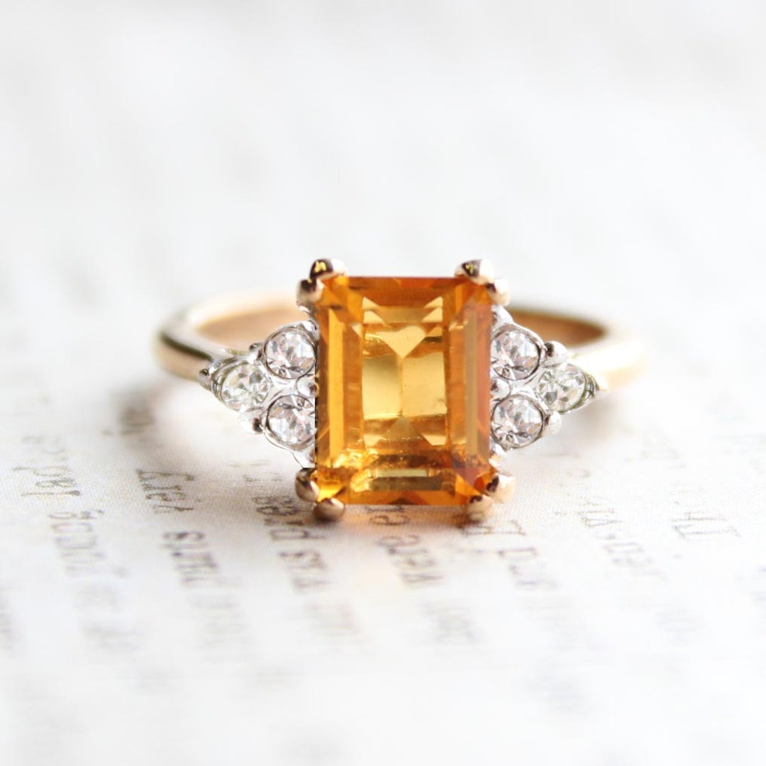 Vintage Topaz Ring: Swarovski Crystals, 18k Gold Electroplate, November ...